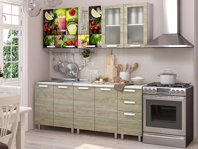 Кухня «Санрайс» 2м, белый/дуб софт-тач/фотопечать купить за 25590 руб в ...